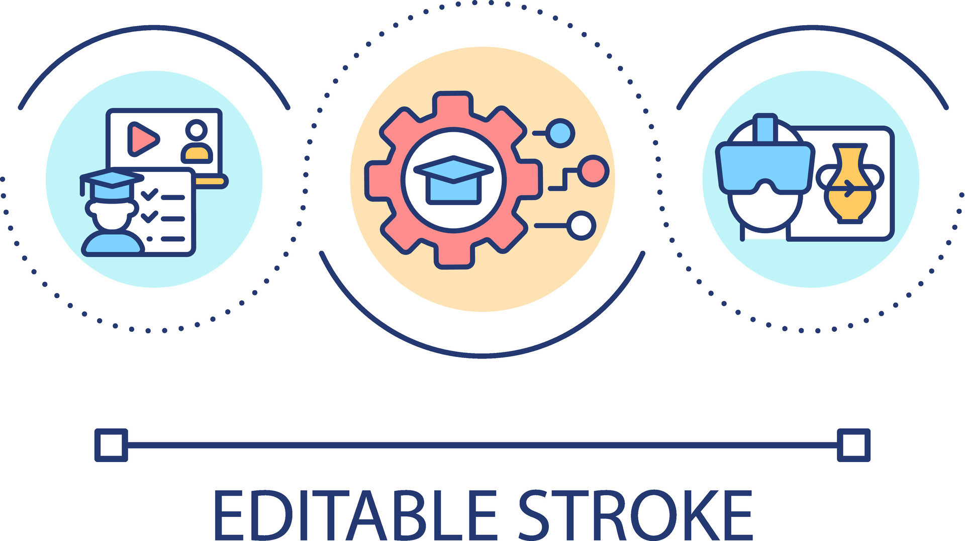 Using virtual reality in education loop concept icon. Increasing ...
