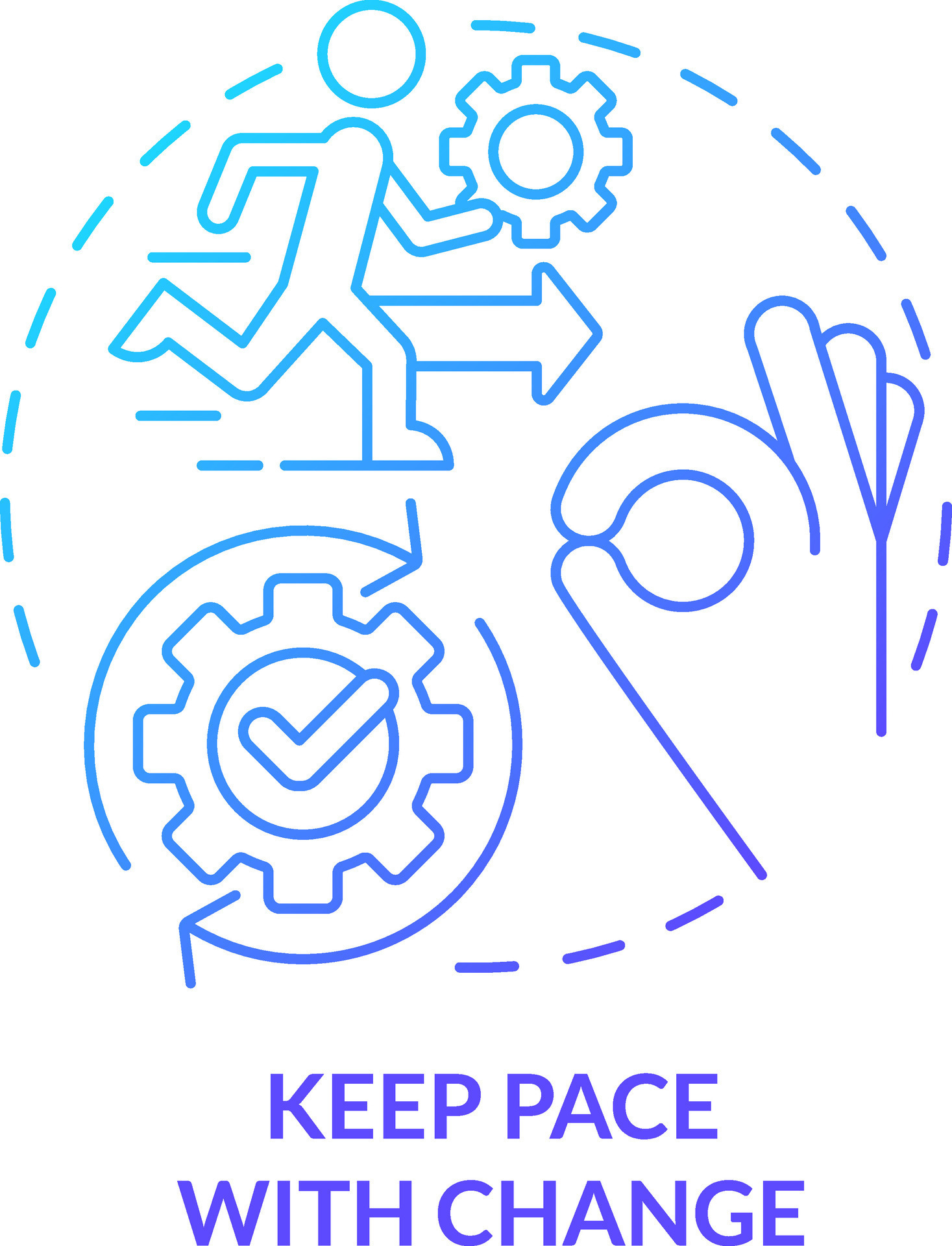 Keep pace with change blue gradient concept icon. Innovations. Content design. Key imperative ...