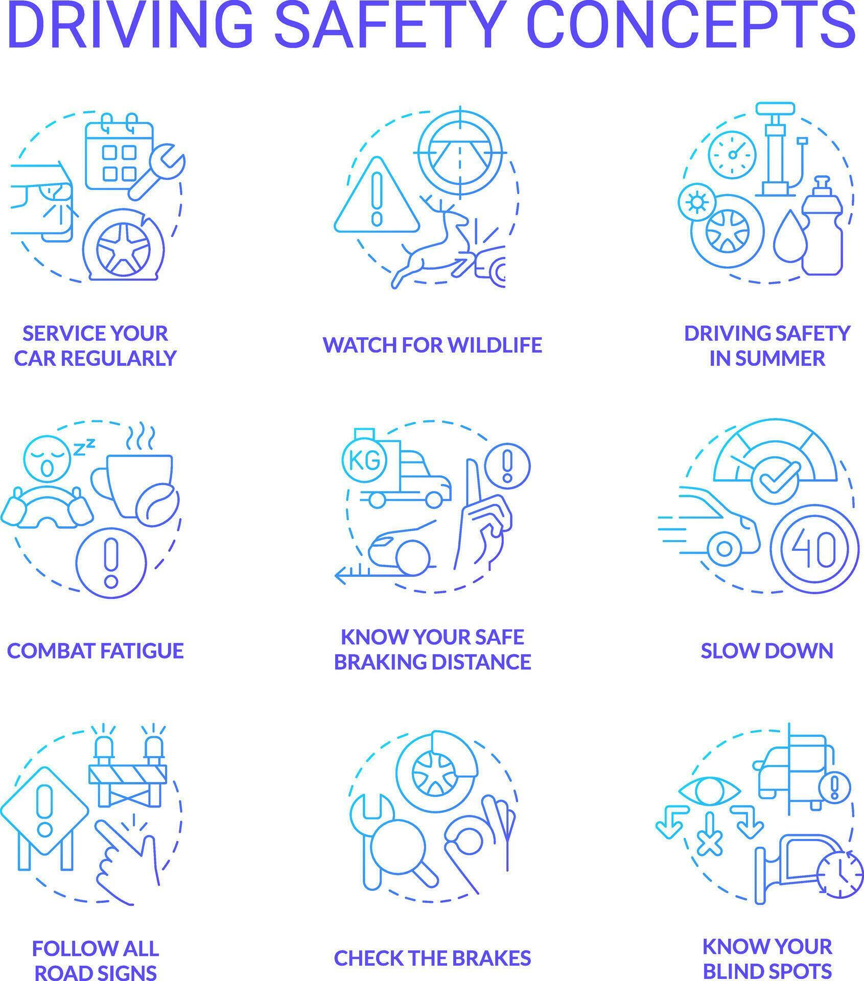 Driving safety blue gradient concept icons set. Speed limits while ...