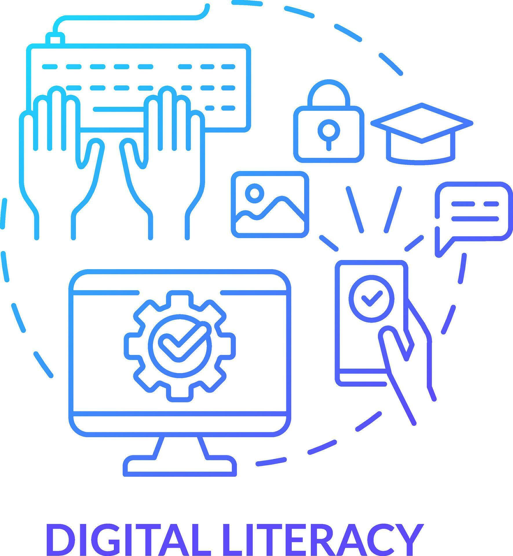 Digital literacy blue gradient concept icon. Important life skill abstract idea thin line ...