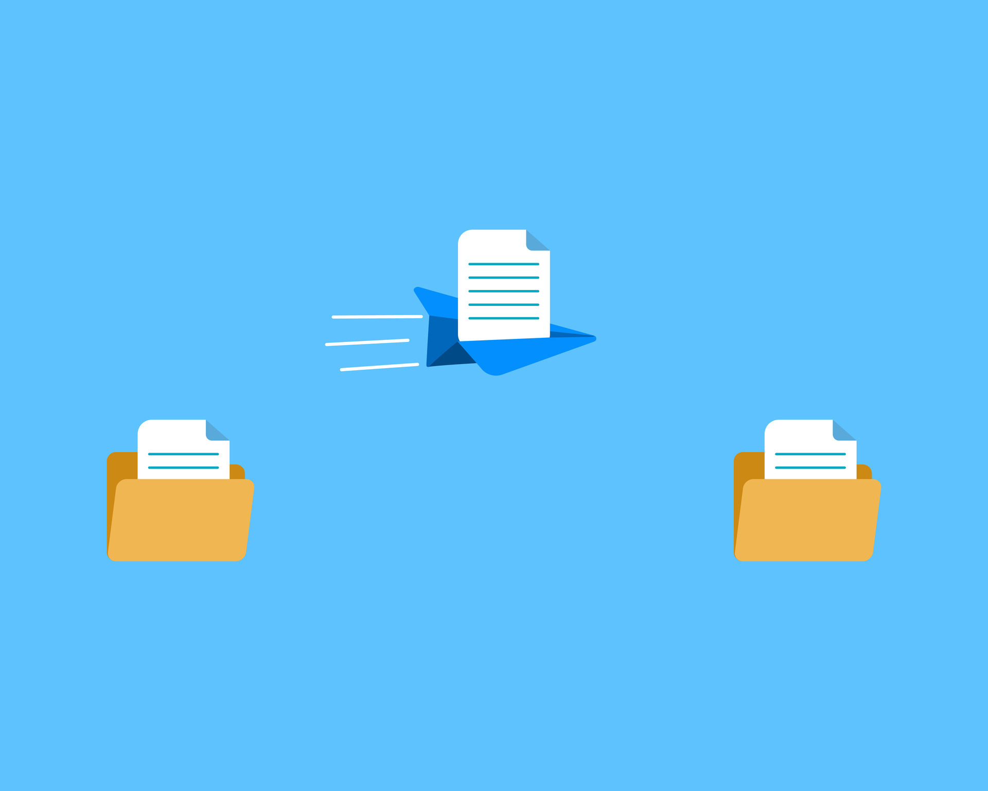 Fast file transfer concept with paper plane moving file frome folder to folder. Files folder and ...