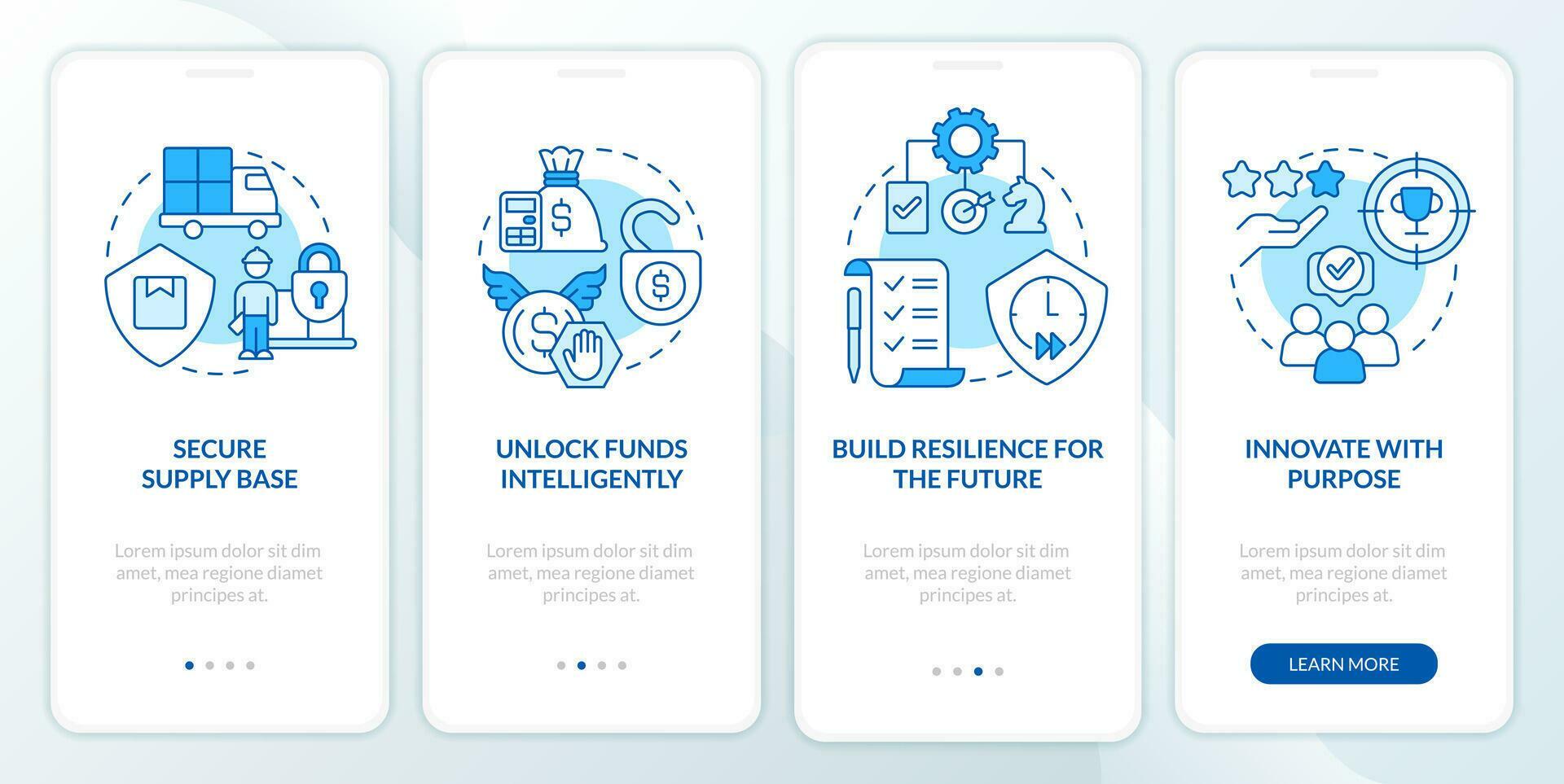 Immediate attention areas blue onboarding mobile app screen. SCM ...
