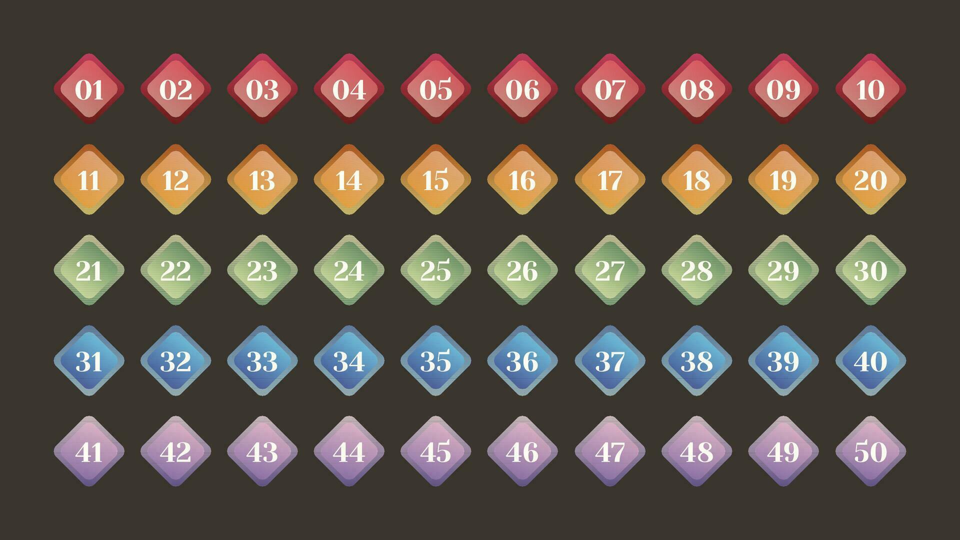 Diamond Shape Frame Numbering From 1 To 50. Outline Color Markers For ...