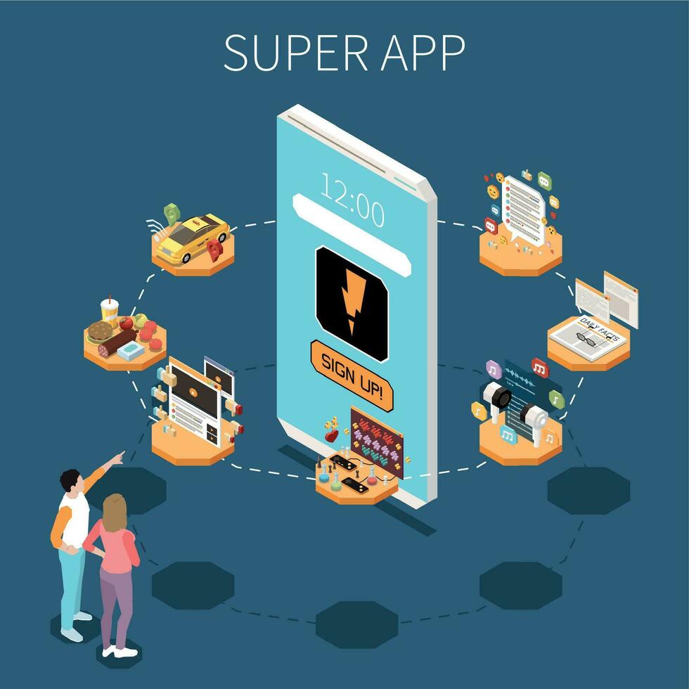 Superapp Isometric Composition 24774551 Vector Art at Vecteezy