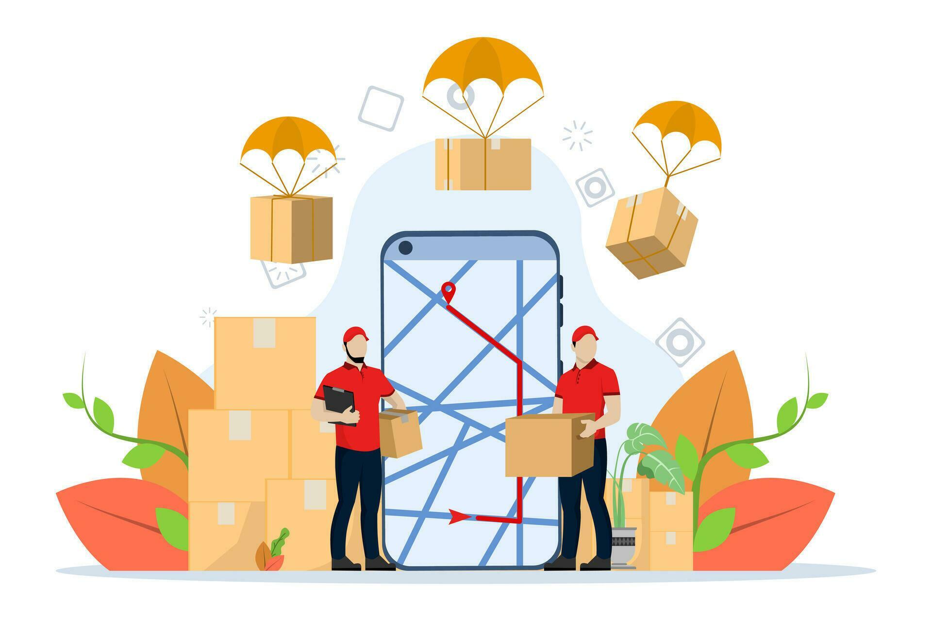 Online Delivery Service Concept, Showing package delivery courier to customer, Suitable for ...