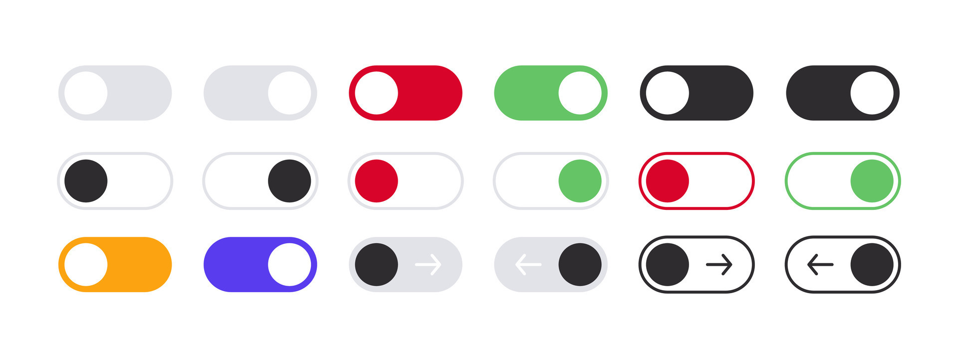 Switch Buttons Icons Set On Off Toggles Switch Buttons Vector