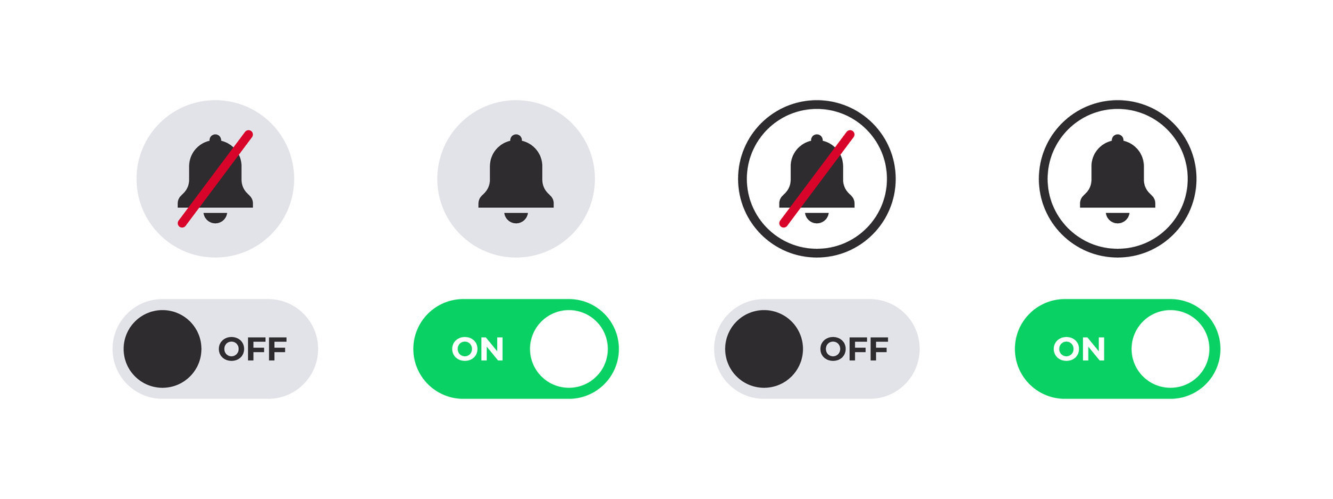On And Off Switch Icons Enable Or Disable Notifications Vector