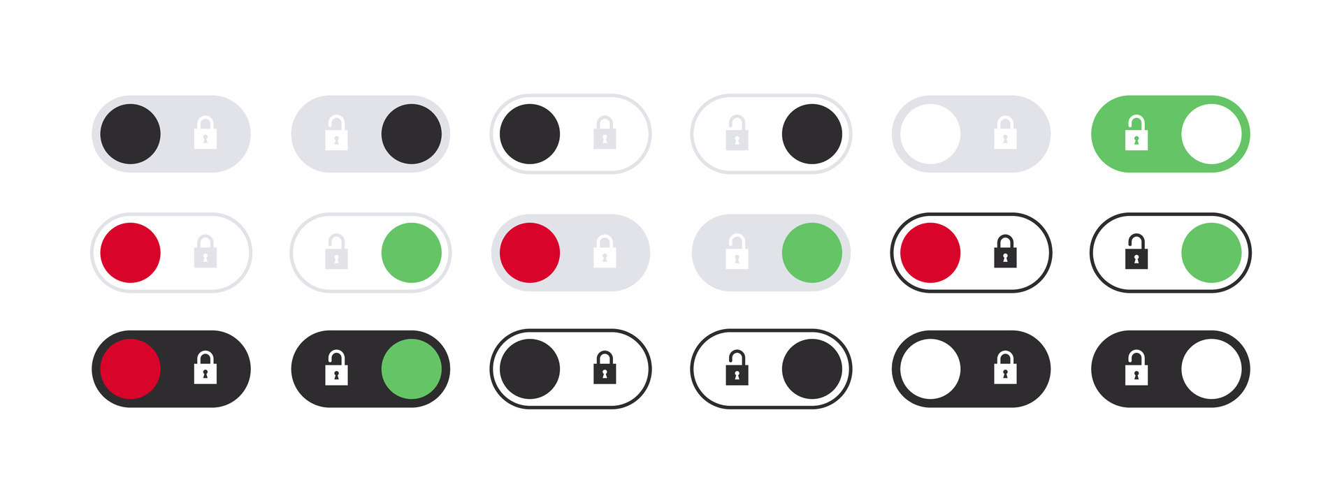 Switch Buttons With Locks On Off Toggles Switch Buttons Vector