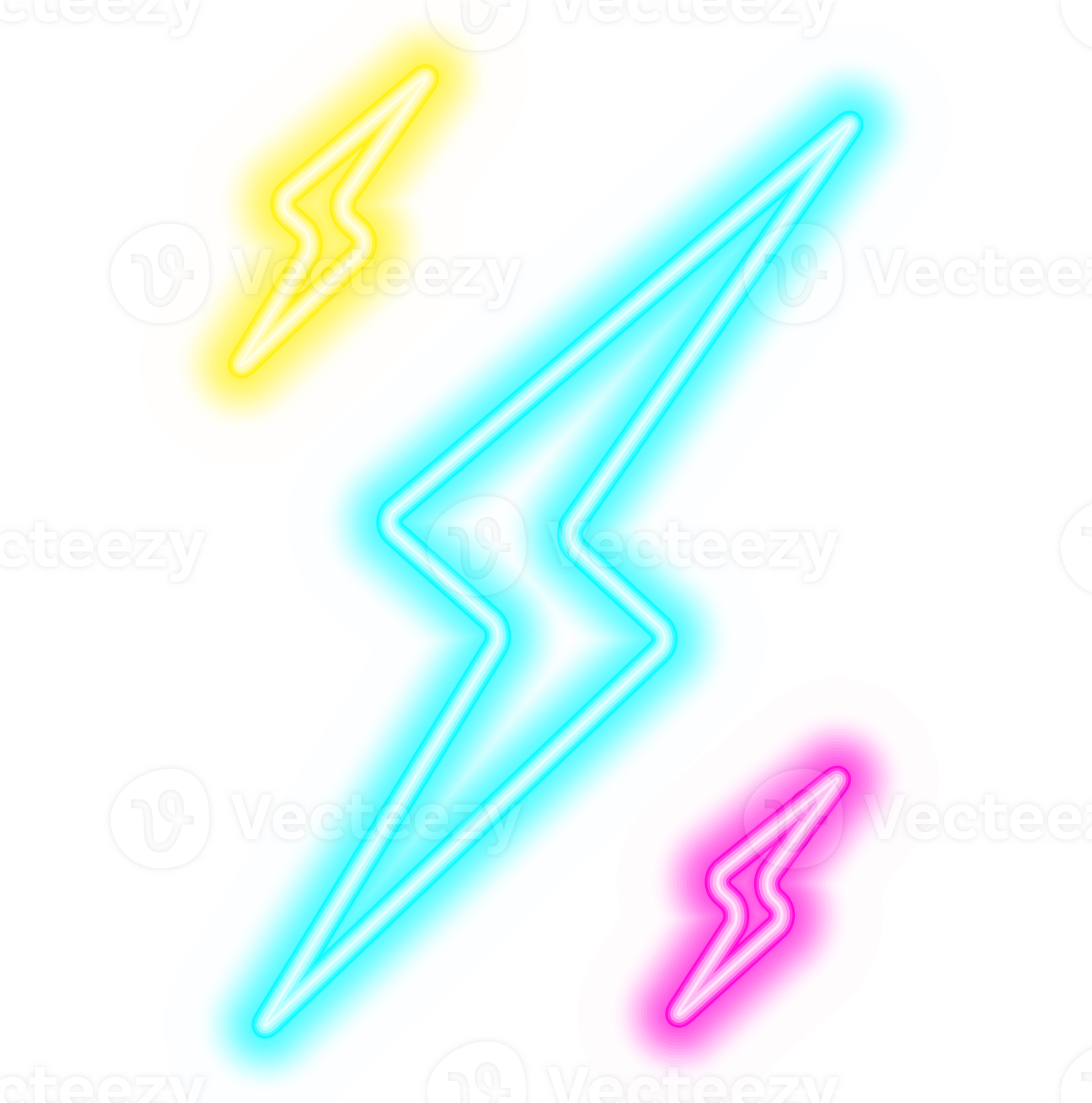 Transparent lightning bolt flash neon icon in different colors. High voltage electricity thunder ...