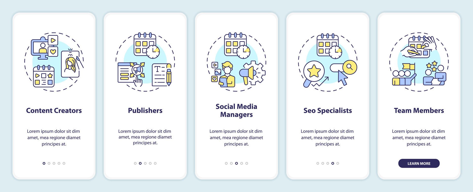 Who Can Use Editorial Calendar Onboarding Mobile App Screen Walkthrough 5 Steps Editable