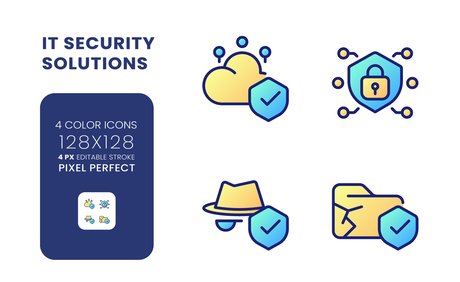 Data Security Solutions Gradient Fill Desktop Icons Cloud Computing