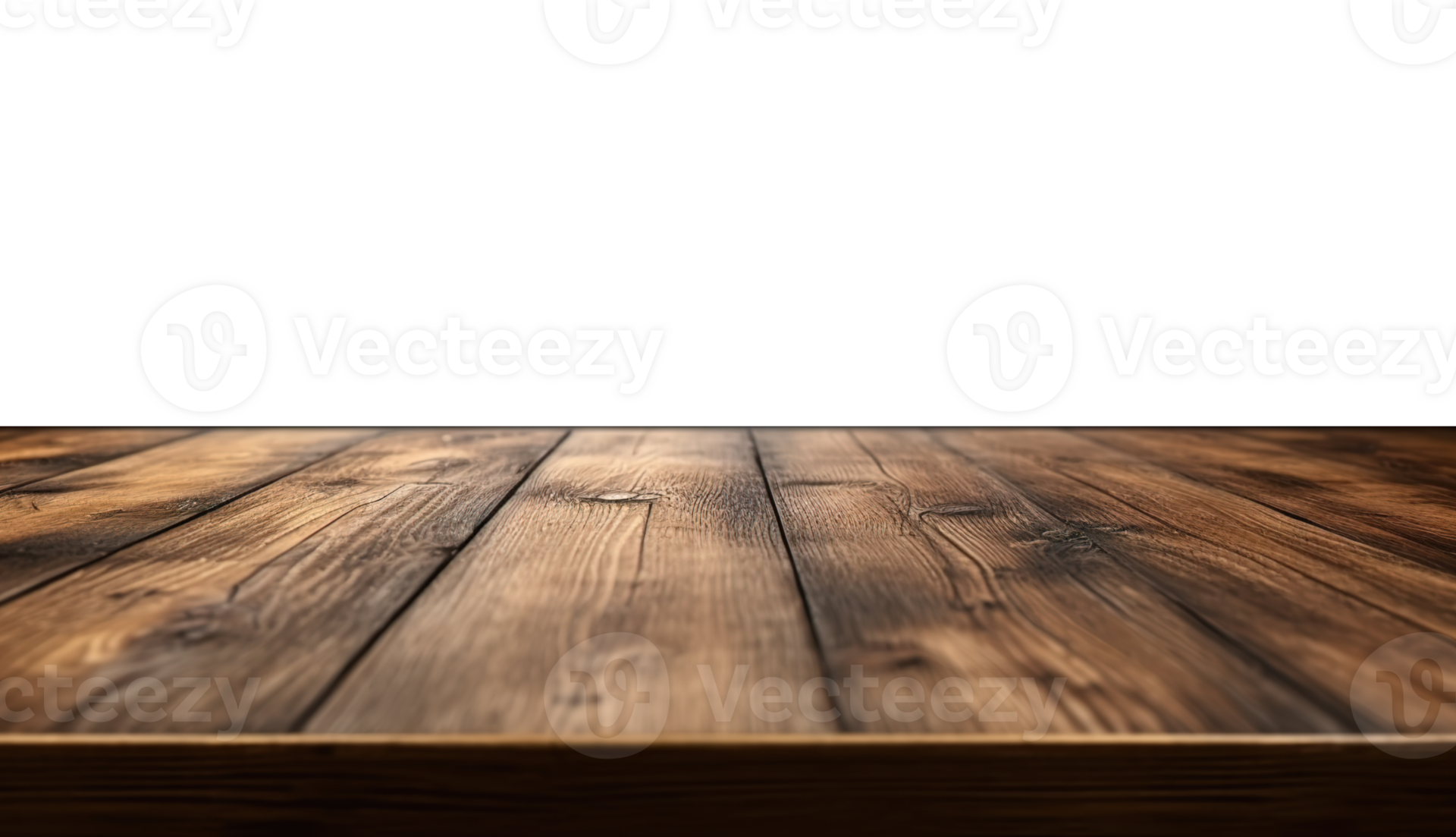 a front view of a dark brown, empty wooden table with transparent ...