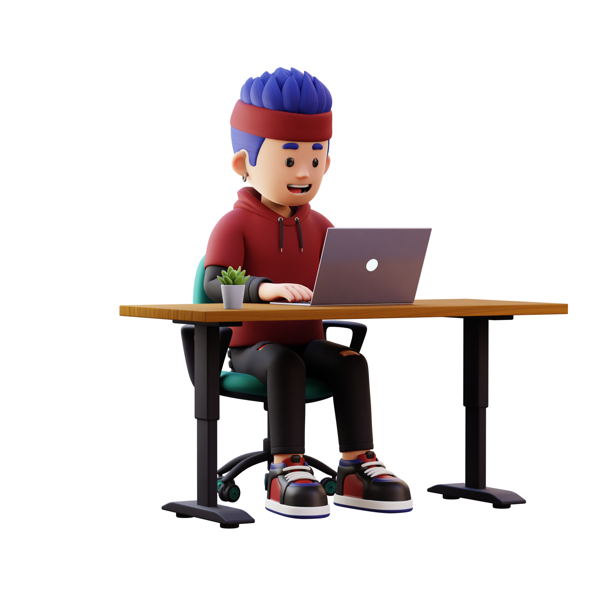3d Male Character Working On A Laptop 24785851 Png