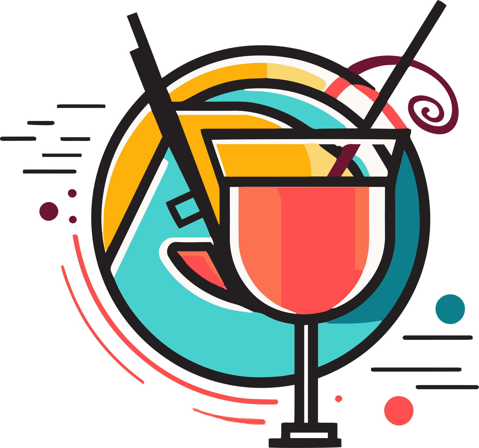 Hand Drawn Vintage Cocktail Logo In Flat Line Art Style 24786868 Png