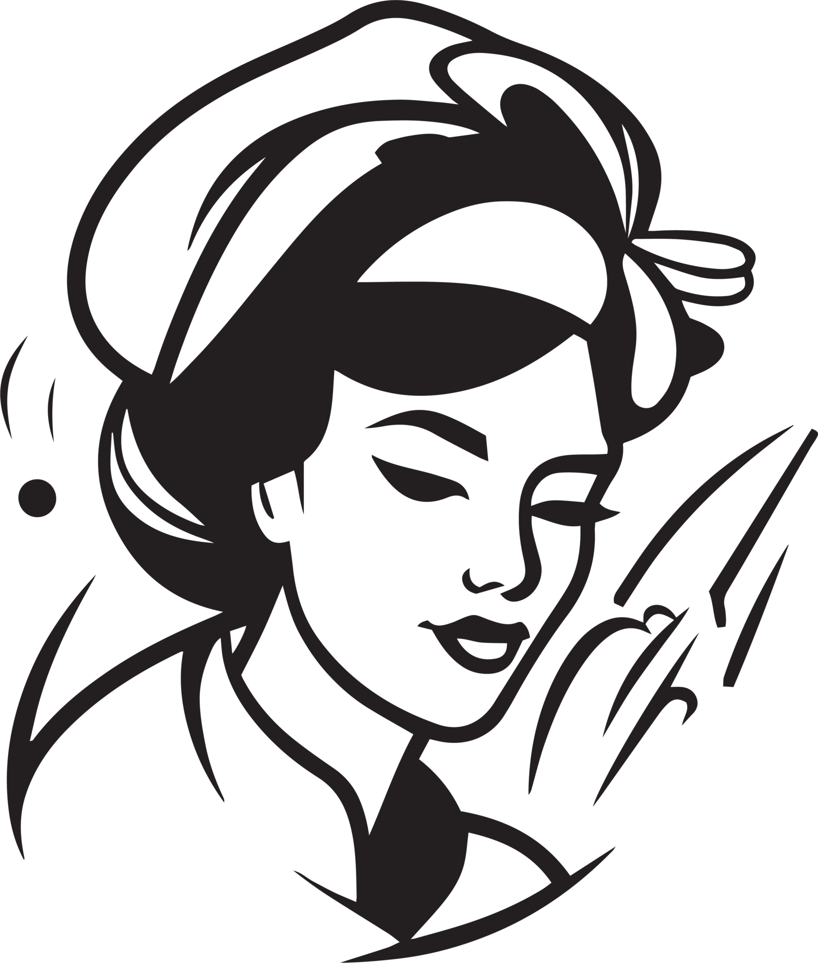 Mano Dibujado Clásico Hembra Cocinero Logo En Plano Línea Arte Estilo 24787229 Png