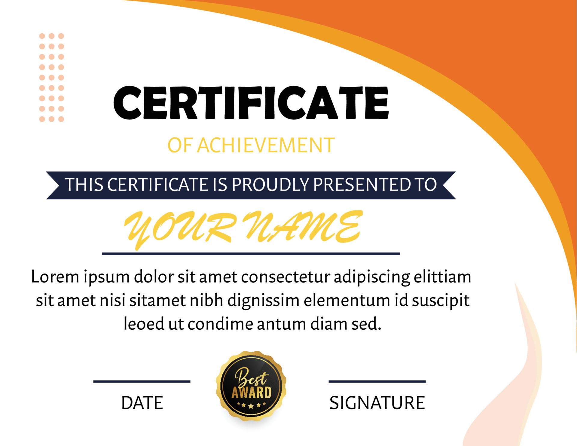 Certificate Of Appreciation Template Orange And Light Orange Color