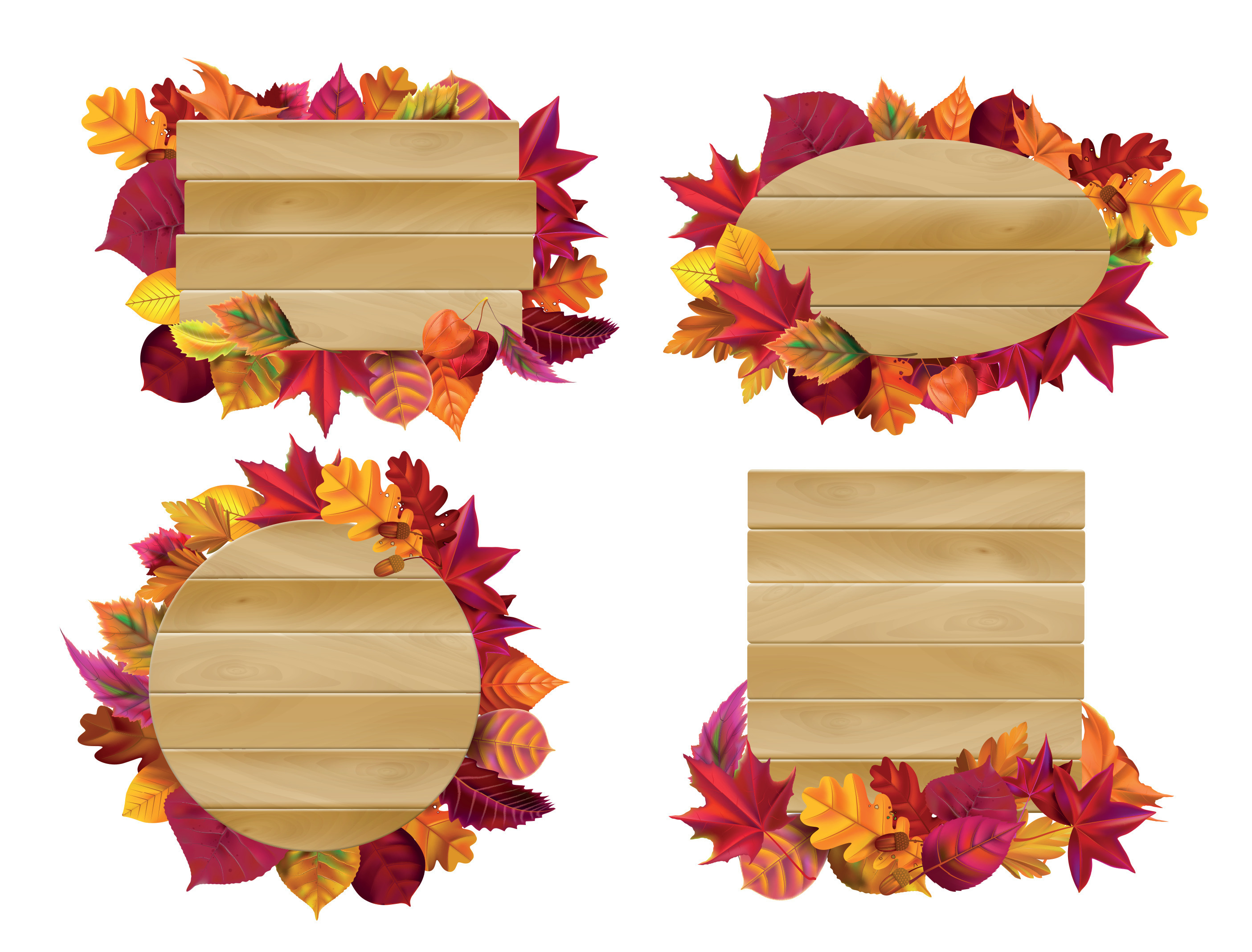 Wooden signs with autumn leaves. Yellow fall leaf, seasonal wood banner ...