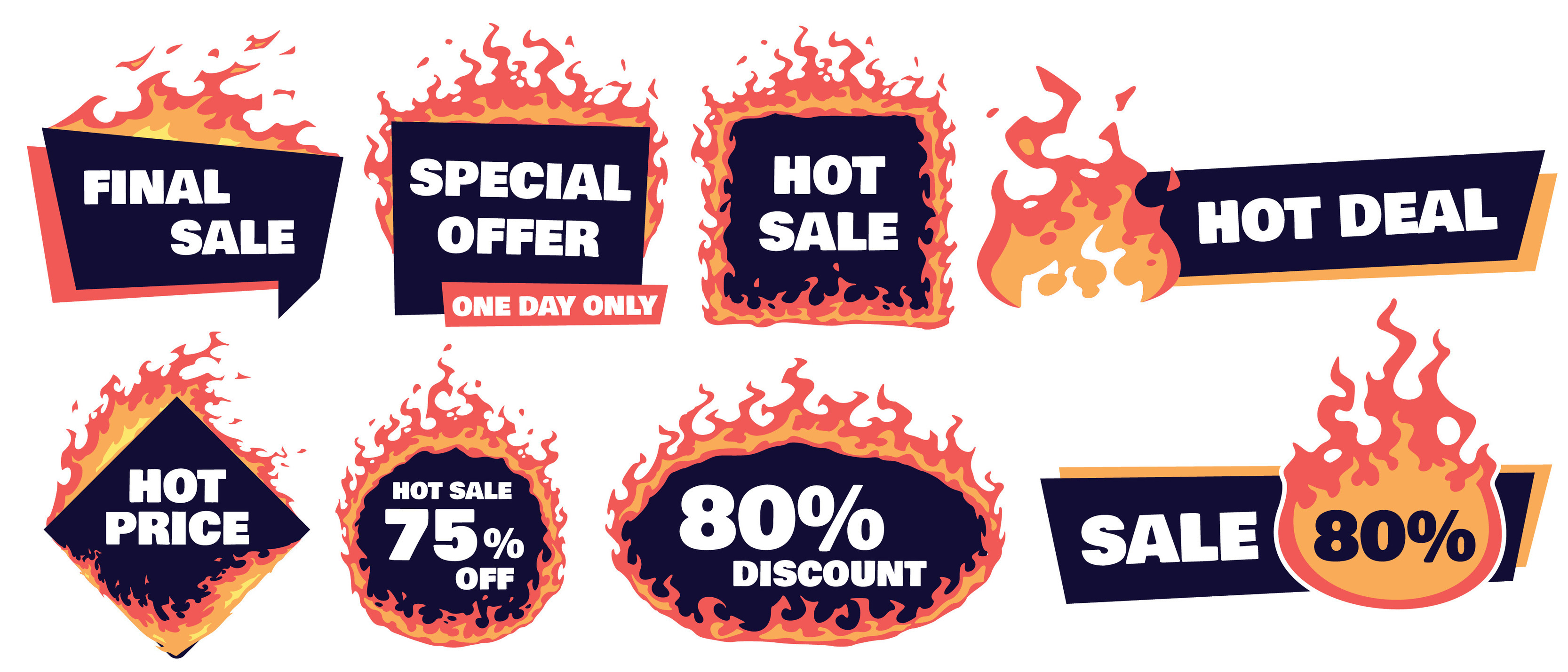 Hot sale badges. Fire deal banner, hot price badge and promotion offer ... Hot sale badges. Fire deal banner, hot price badge and promotion offer ...