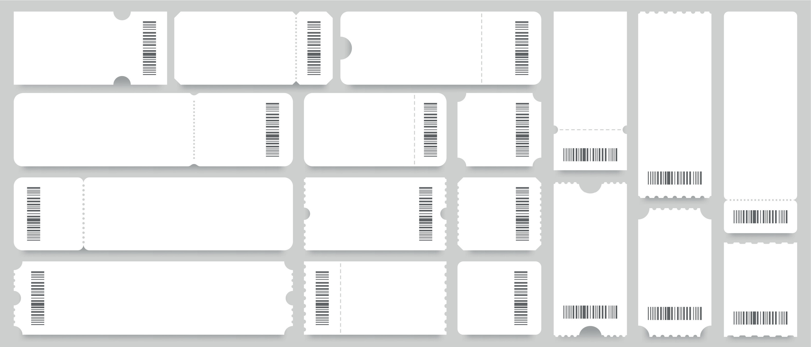 Ticket Or Coupon Template Empty White Tickets Mockup Vintage Coupons With Barcode Vector Set