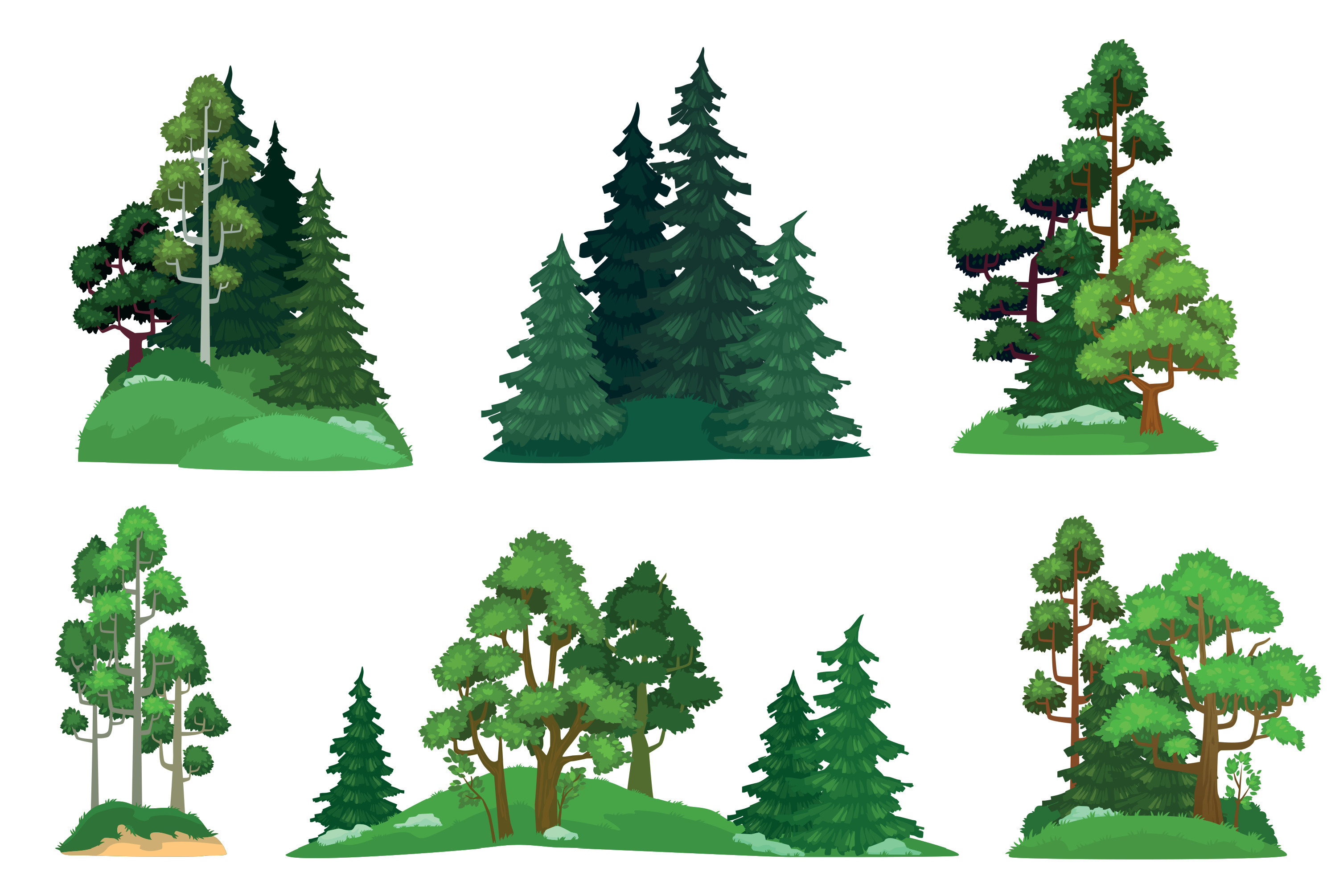 Forest trees. Green fir tree, forests pine composition and isolated ...
