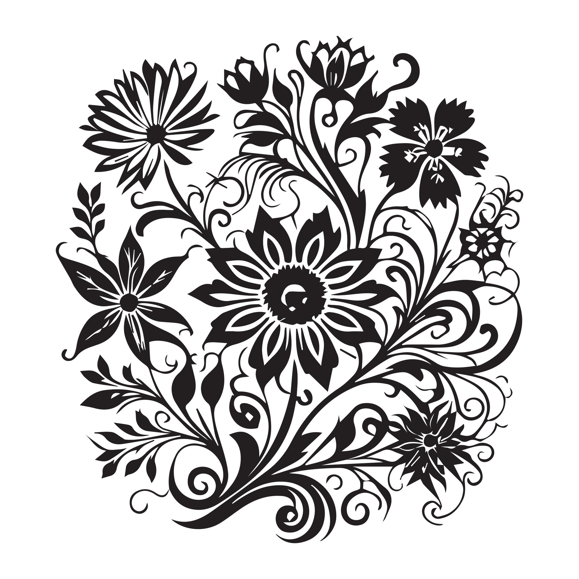 Floral Flower Vector Line Art Illustration Floral Flower Vector