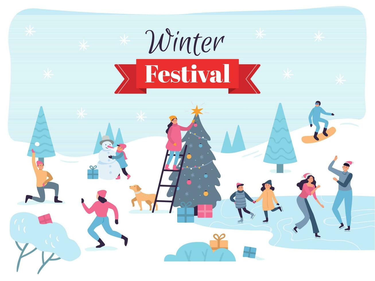 Winter festival. December holidays celebration festive xmas decorations and families fun vector illustration 24790835 Vector Art at Vecteezy
