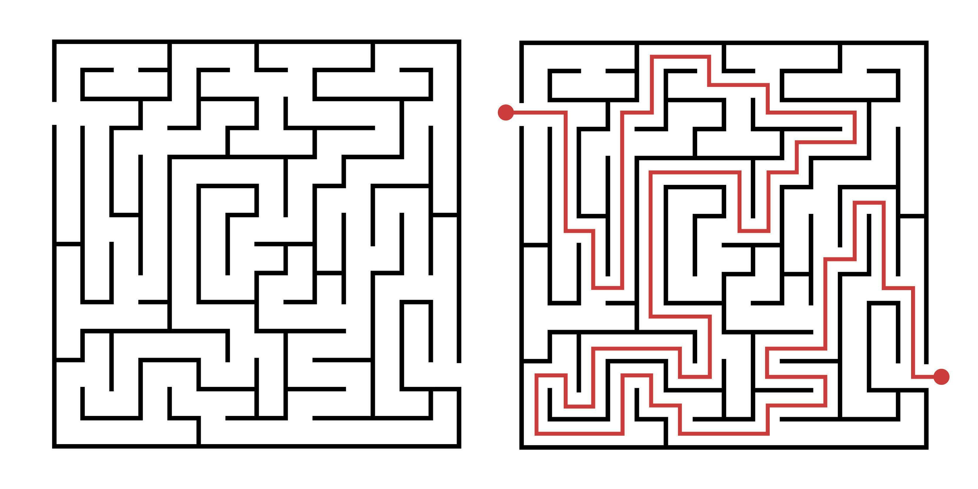 Labyrinth game way. Square maze, simple logic game with labyrinths way ... Labyrinth game way. Square maze, simple logic game with labyrinths way ...