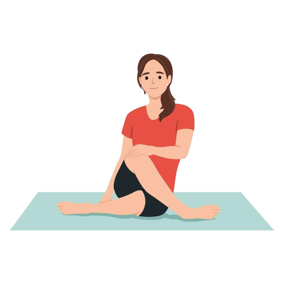 Woman Doing Seated Twist Stretch Exercise 24792882 Vector Art At Vecteezy