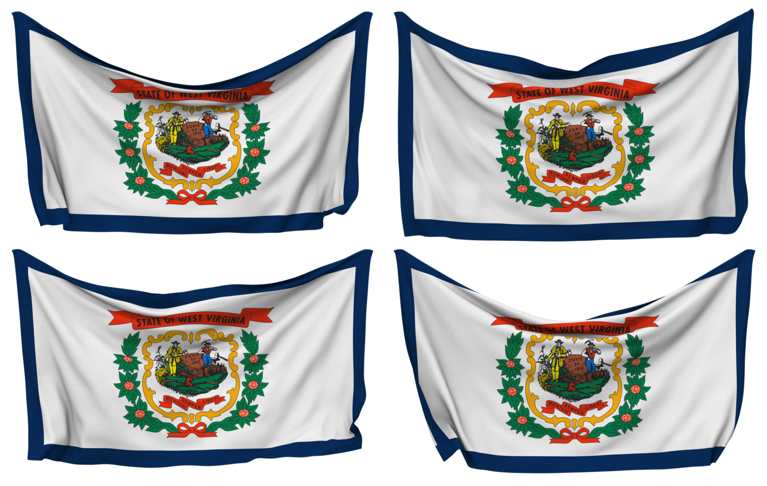 State Of West Virginia Pinned Flag From Corners Isolated With
