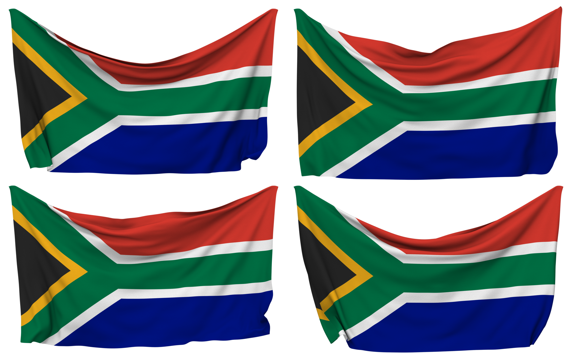South Africa Pinned Flag From Corners Isolated With Different Waving