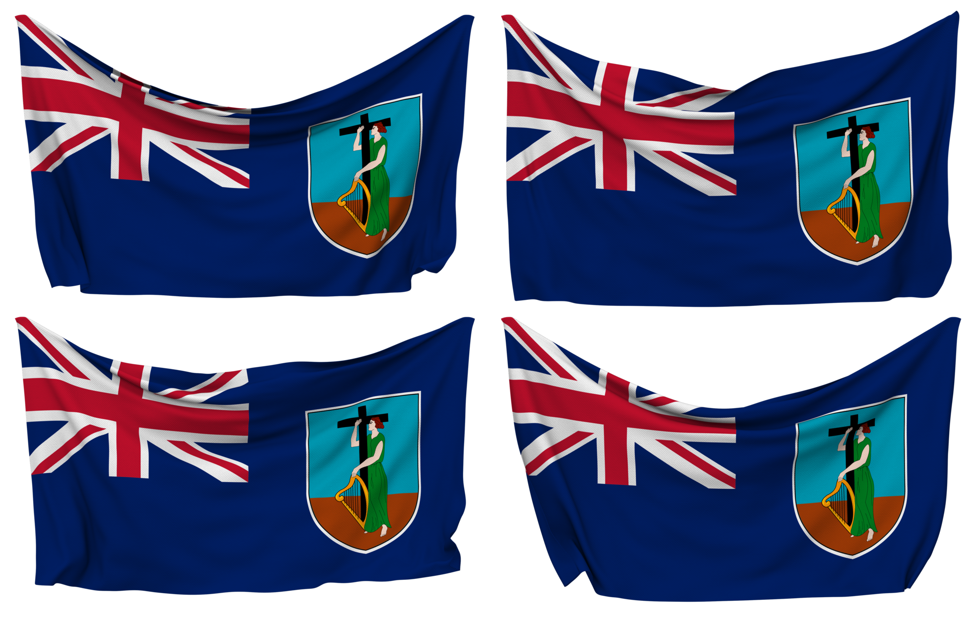 Montserrat Pinned Flag from Corners, Isolated with Different Waving ...
