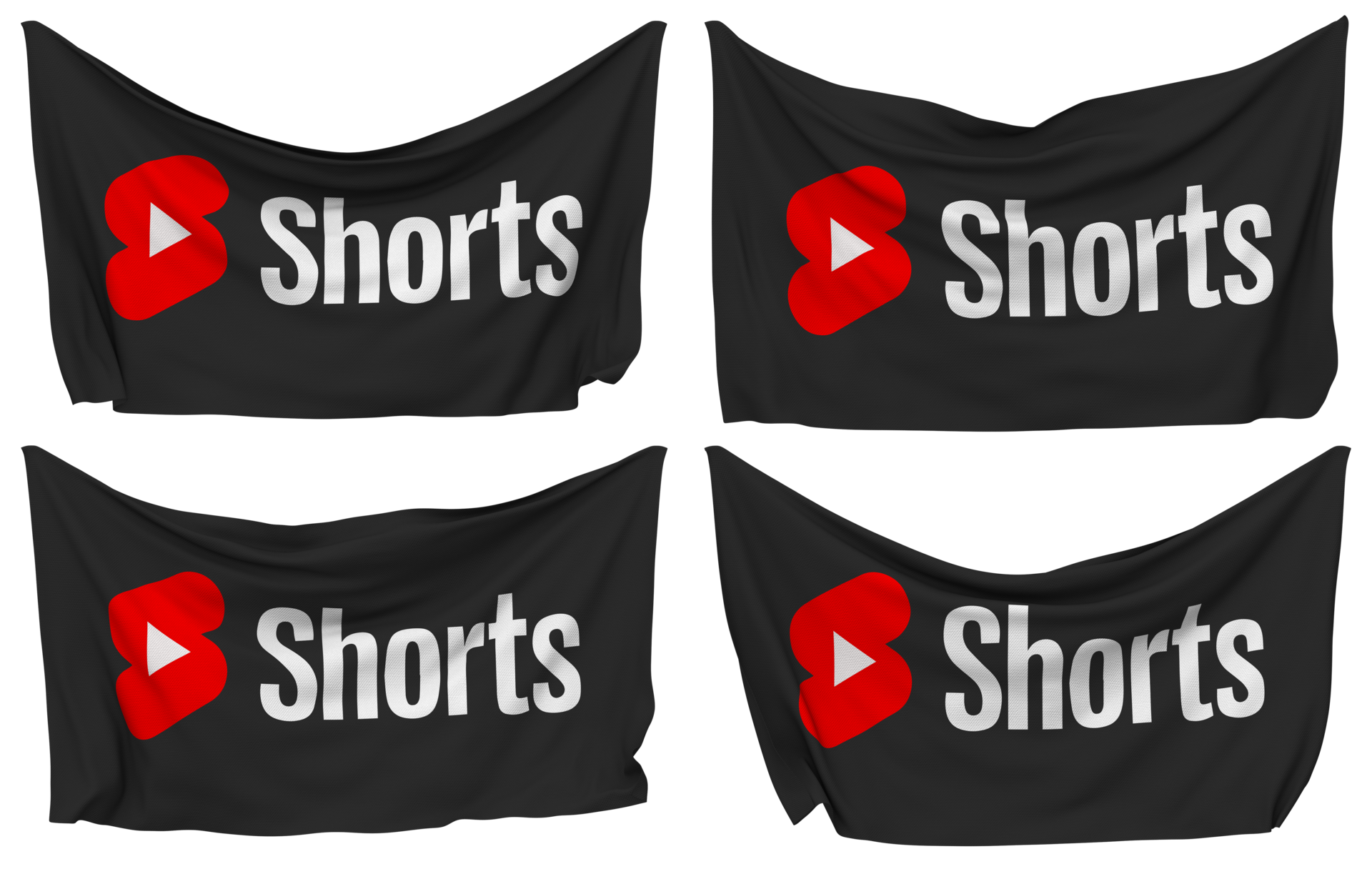 YouTube Short Pinned Flag from Corners, Isolated with Different Waving Variations, 3D Rendering ...