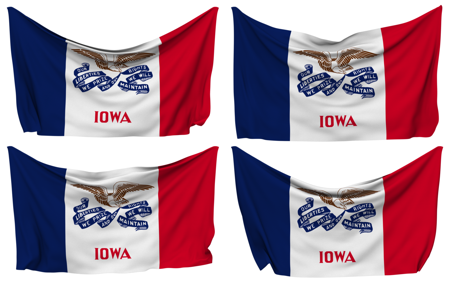 State Of Iowa Pinned Flag From Corners Isolated With Different Waving