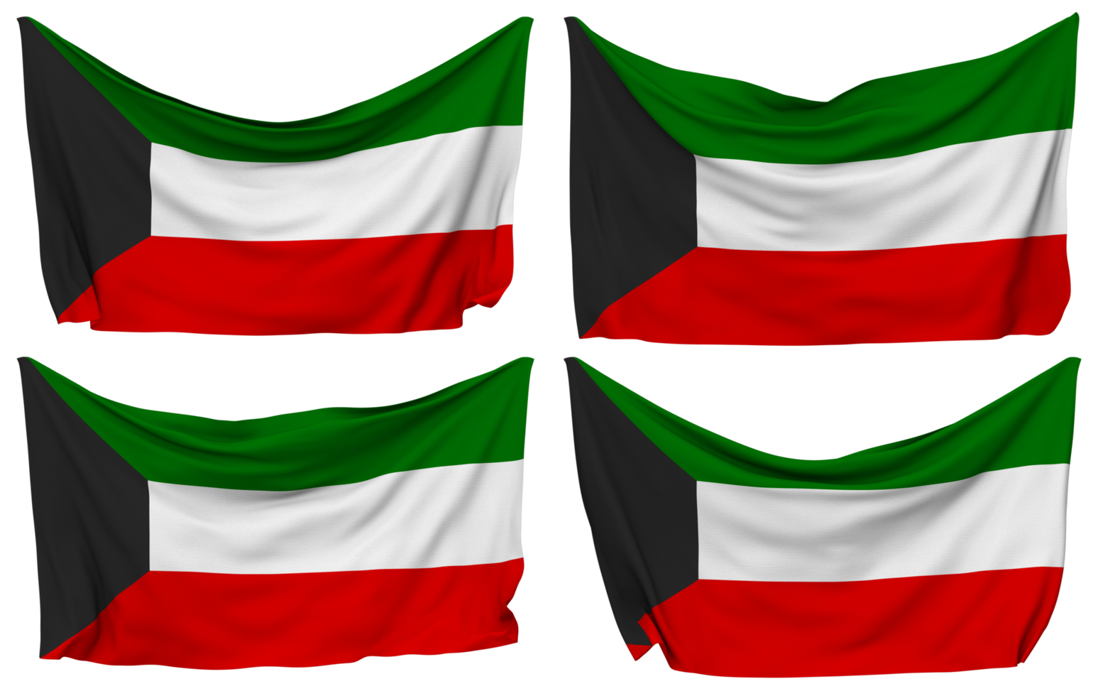 Kuwait Pinned Flag From Corners Isolated With Different Waving