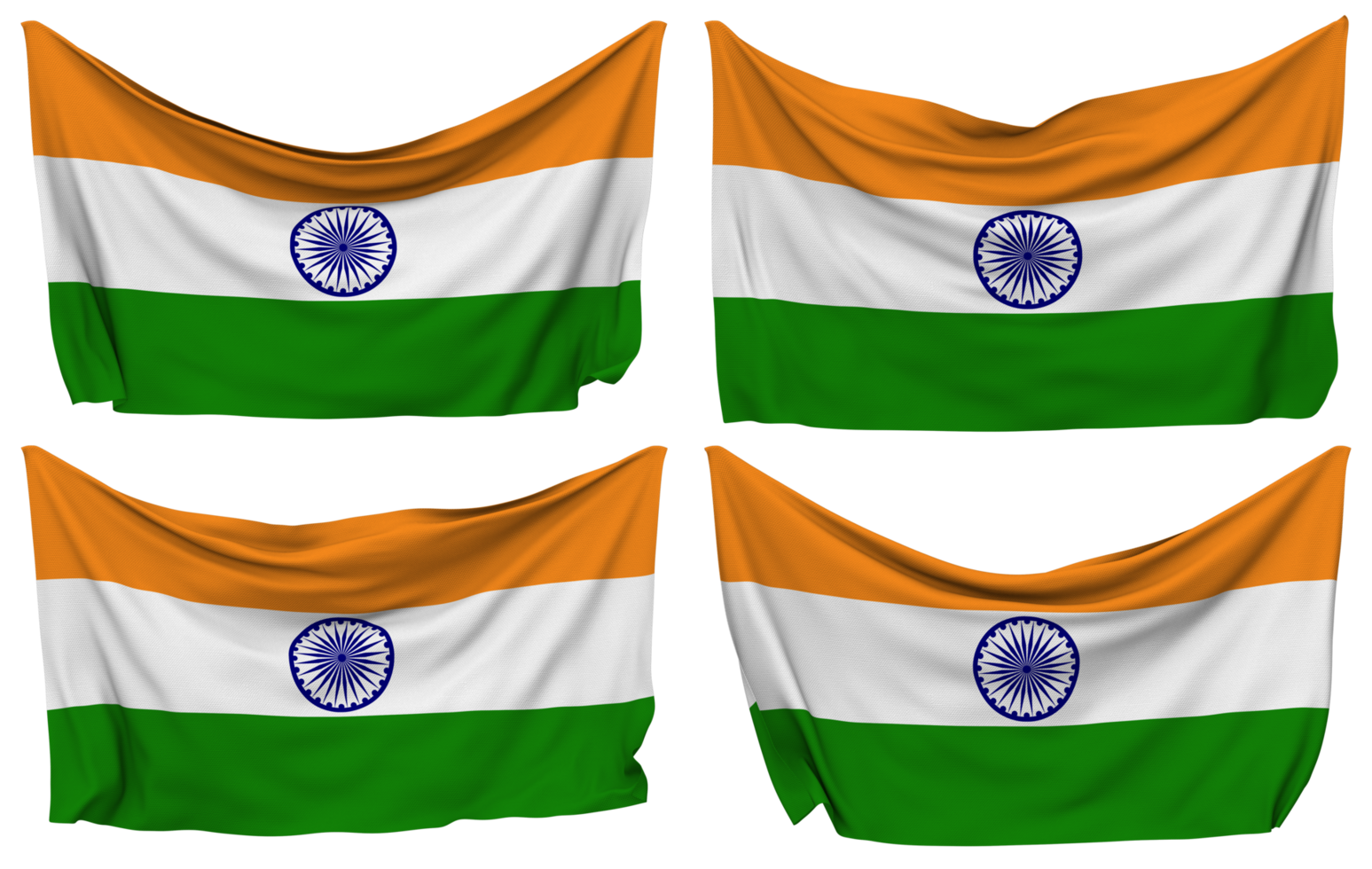 India Pinned Flag From Corners Isolated With Different Waving