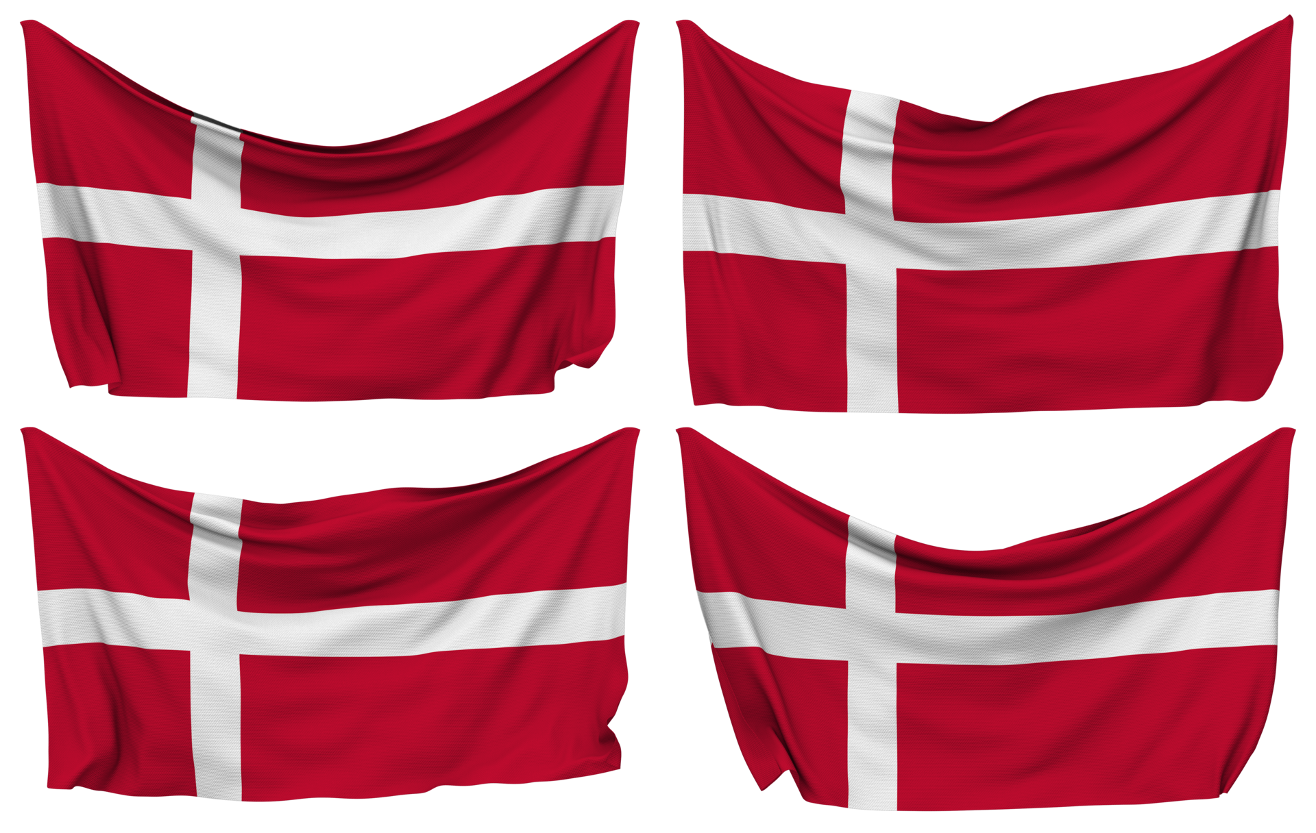 Denmark Pinned Flag From Corners Isolated With Different Waving