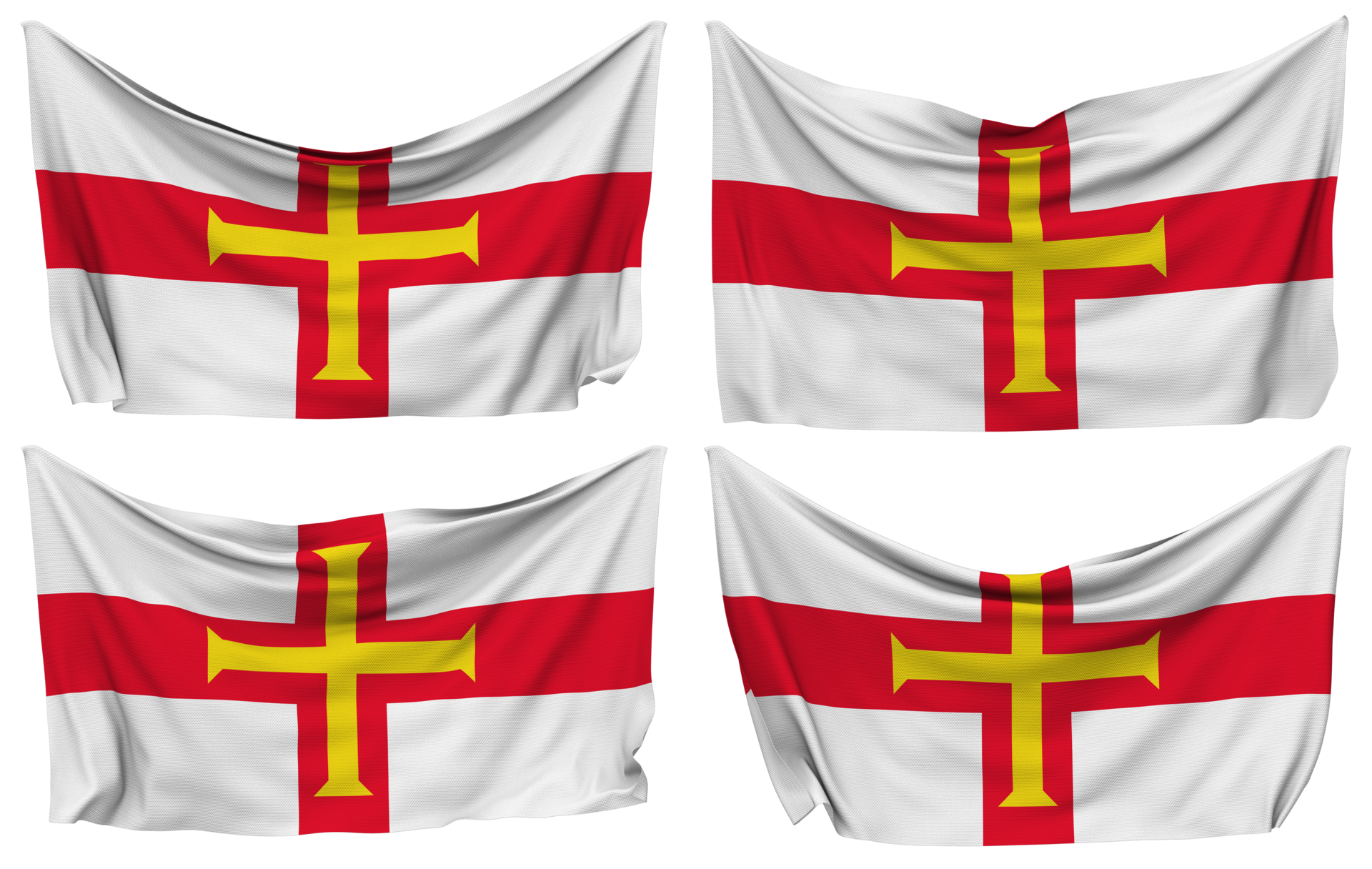 Guernsey Pinned Flag from Corners, Isolated with Different Waving ...