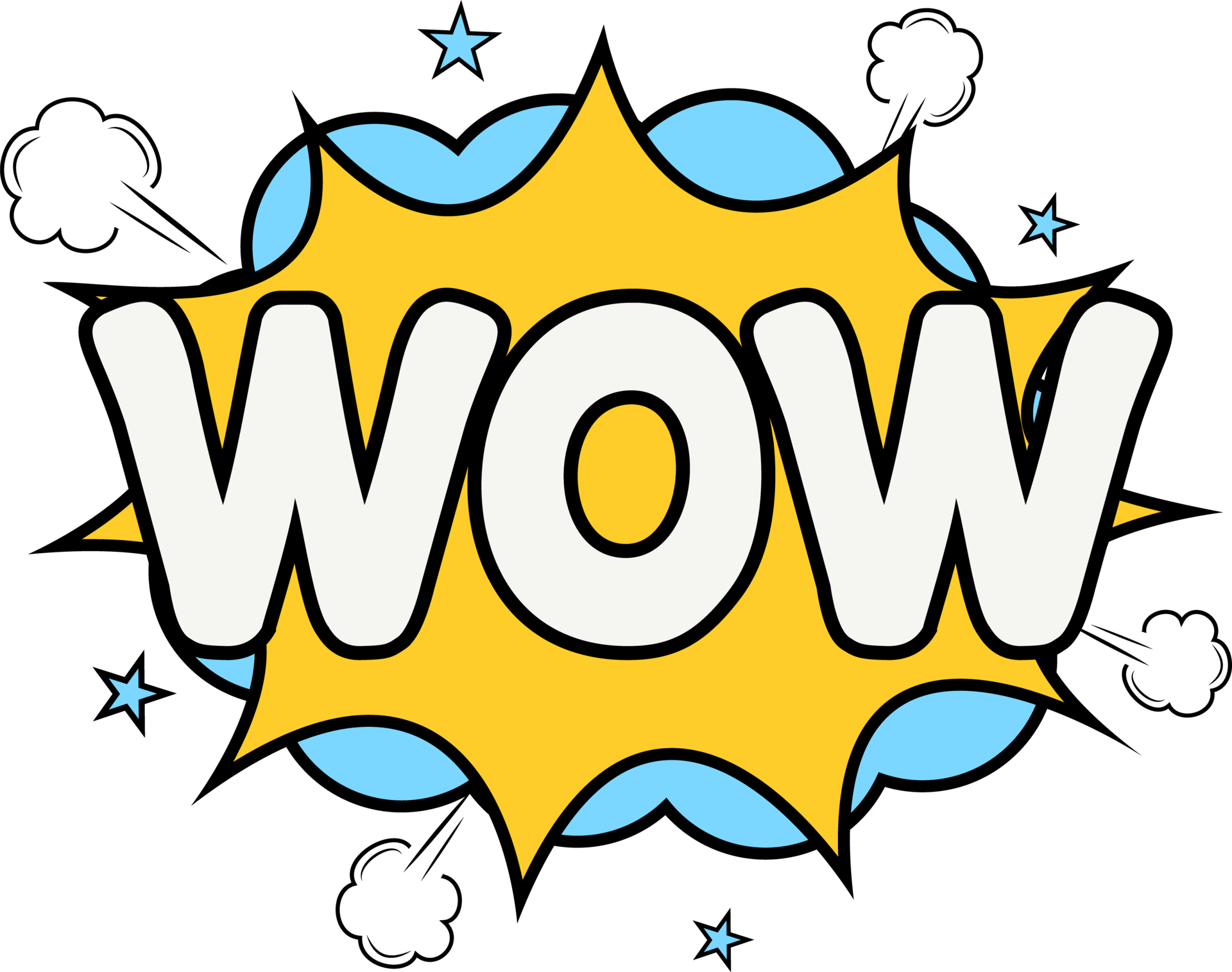 Wow, comic blast with yellow and blue colors. Comic blast with smash effects, clouds, and stars ...