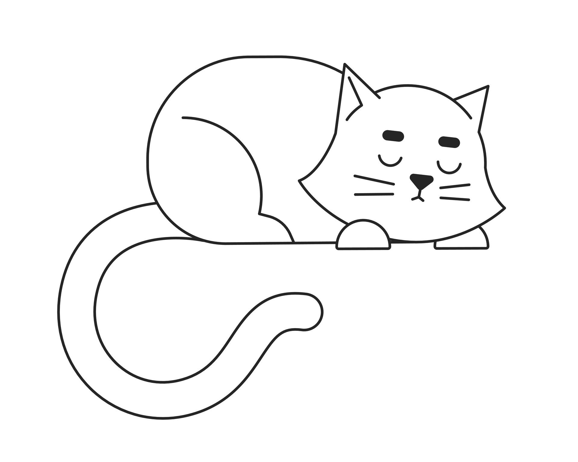 Sleeping White Cat Flat Monochrome Isolated Vector Object Comfortable