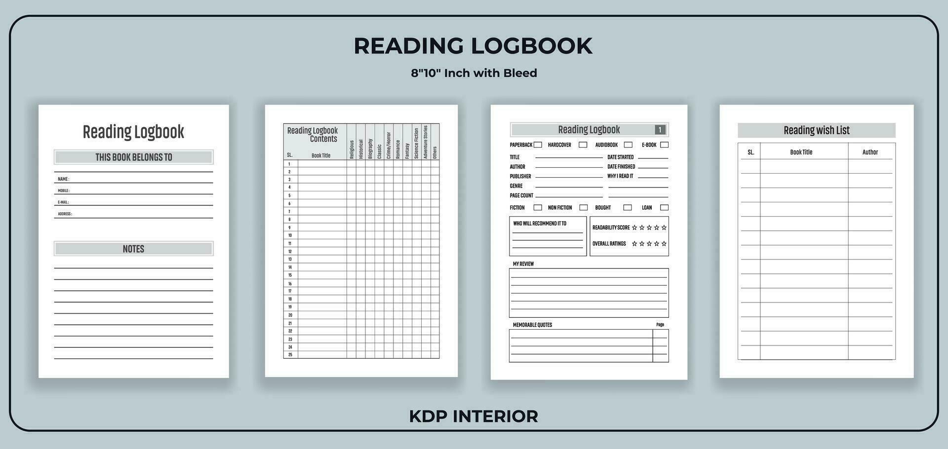 Reading Log Reviews Tracker Notebook 24805589 Vector Art at Vecteezy
