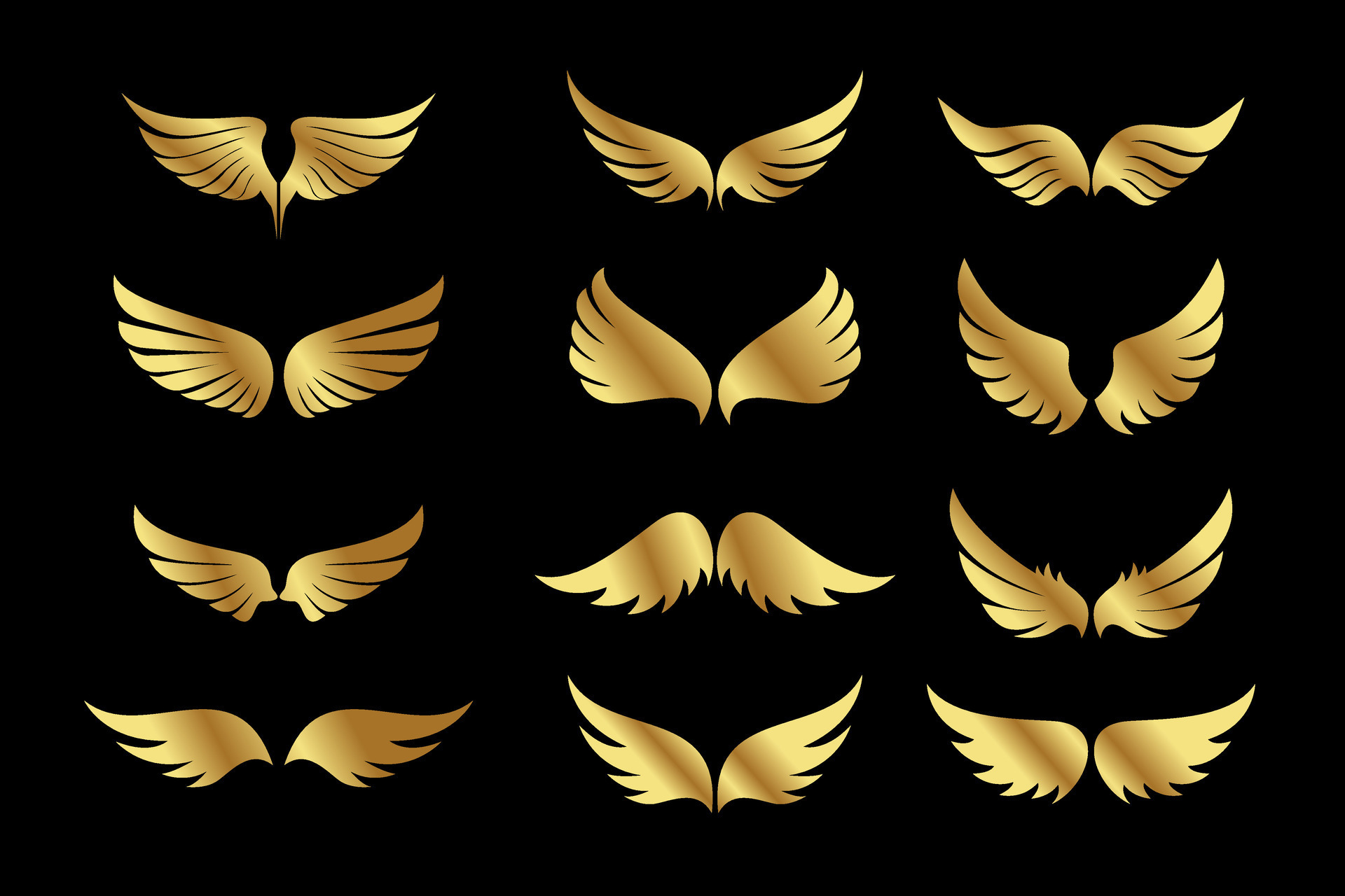 Illustration Of Elegant Golden Eagle Wings Black Silhouette Abstract Symmetrical Vector Icon