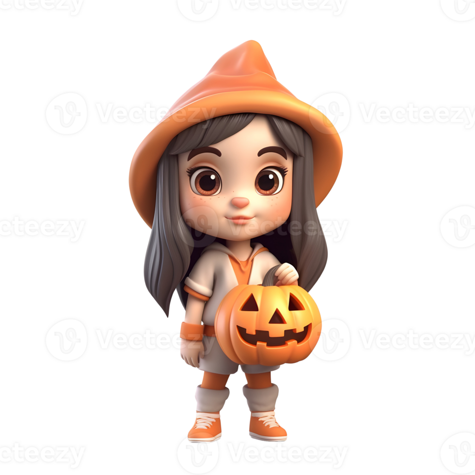 3d cute girl wear halloween costume. 24807384 PNG