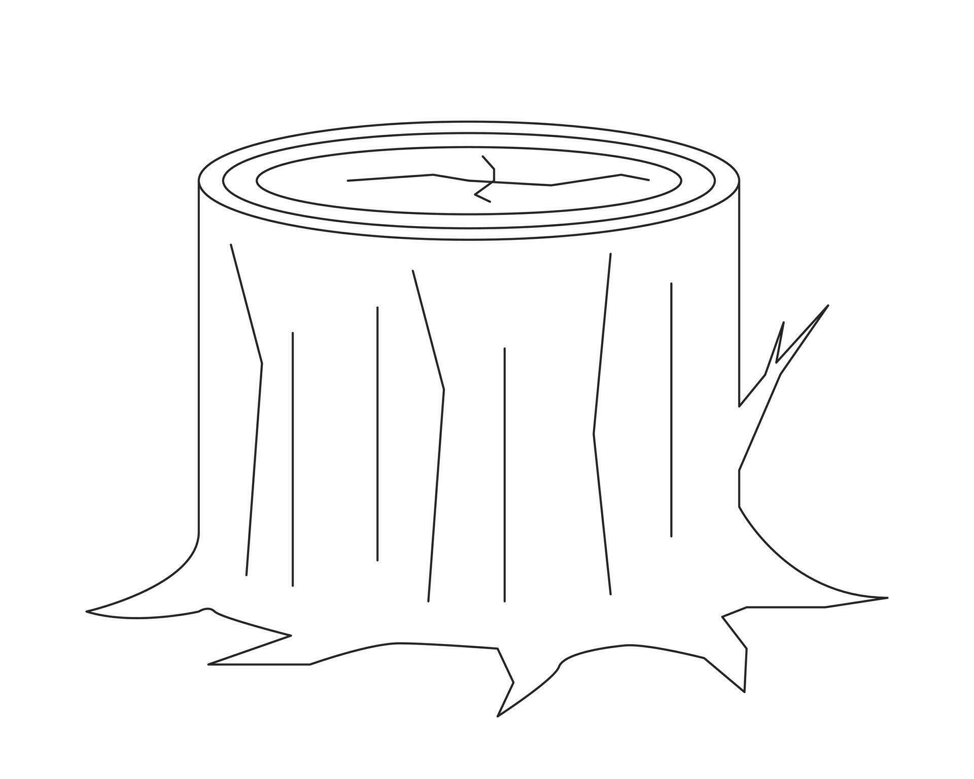 Tree stump in forest flat monochrome isolated vector object. Tree trunk. Deforestation. Editable ...