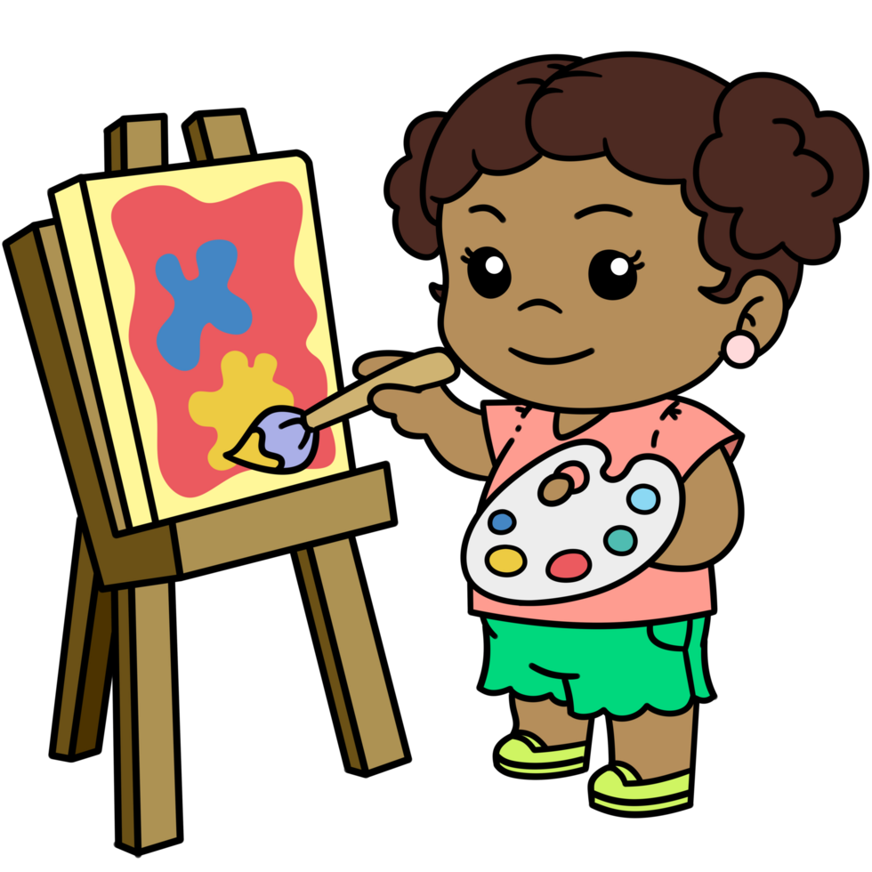 Cute Cartoon Kid Girl Painting Isolated Clipart 24817191 PNG