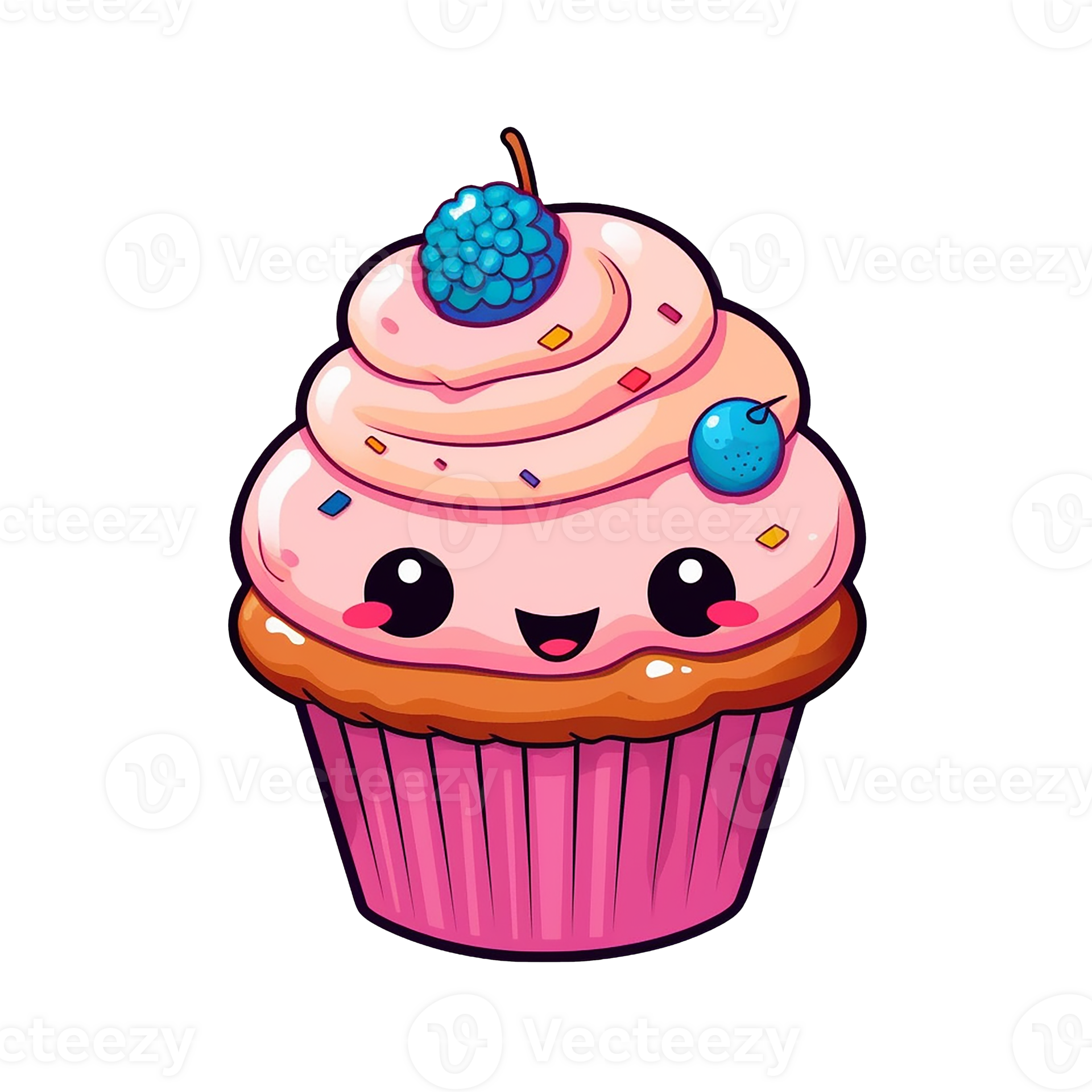 cupcake cute cartoon isolated on transparent background, , digital ...