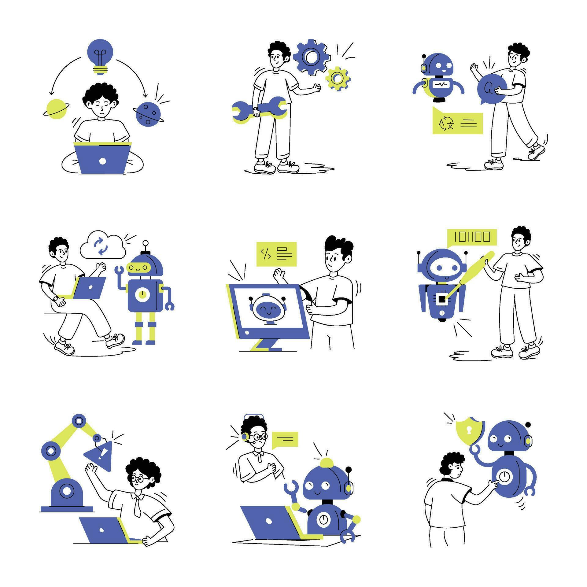 Collection of Robotics and AI Line Illustrations 24822052 Vector Art at ...