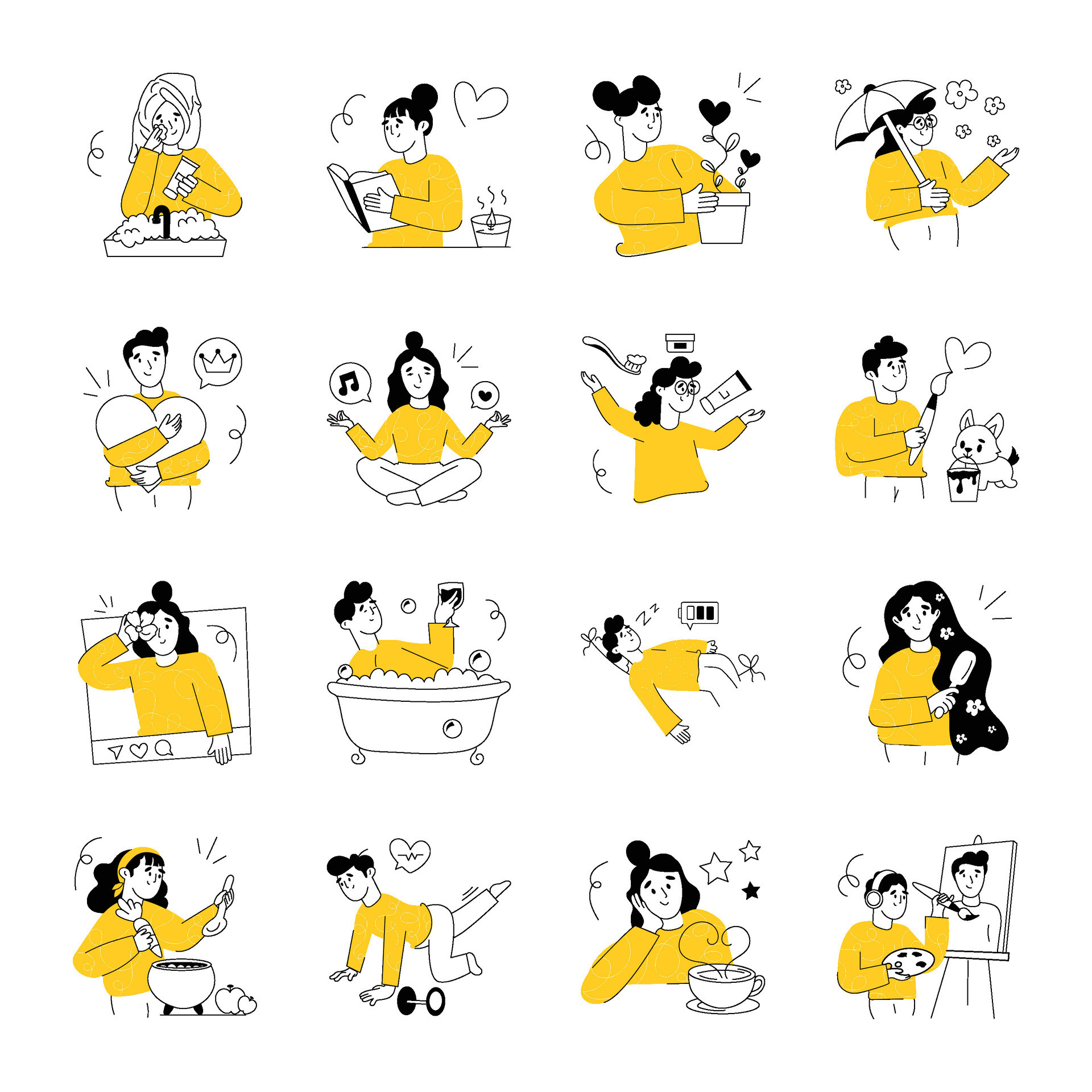 Set of Self Care Hand Drawn Illustrations 24822472 Vector Art at Vecteezy Set of Self Care Hand Drawn Illustrations 24822472 Vector Art at Vecteezy