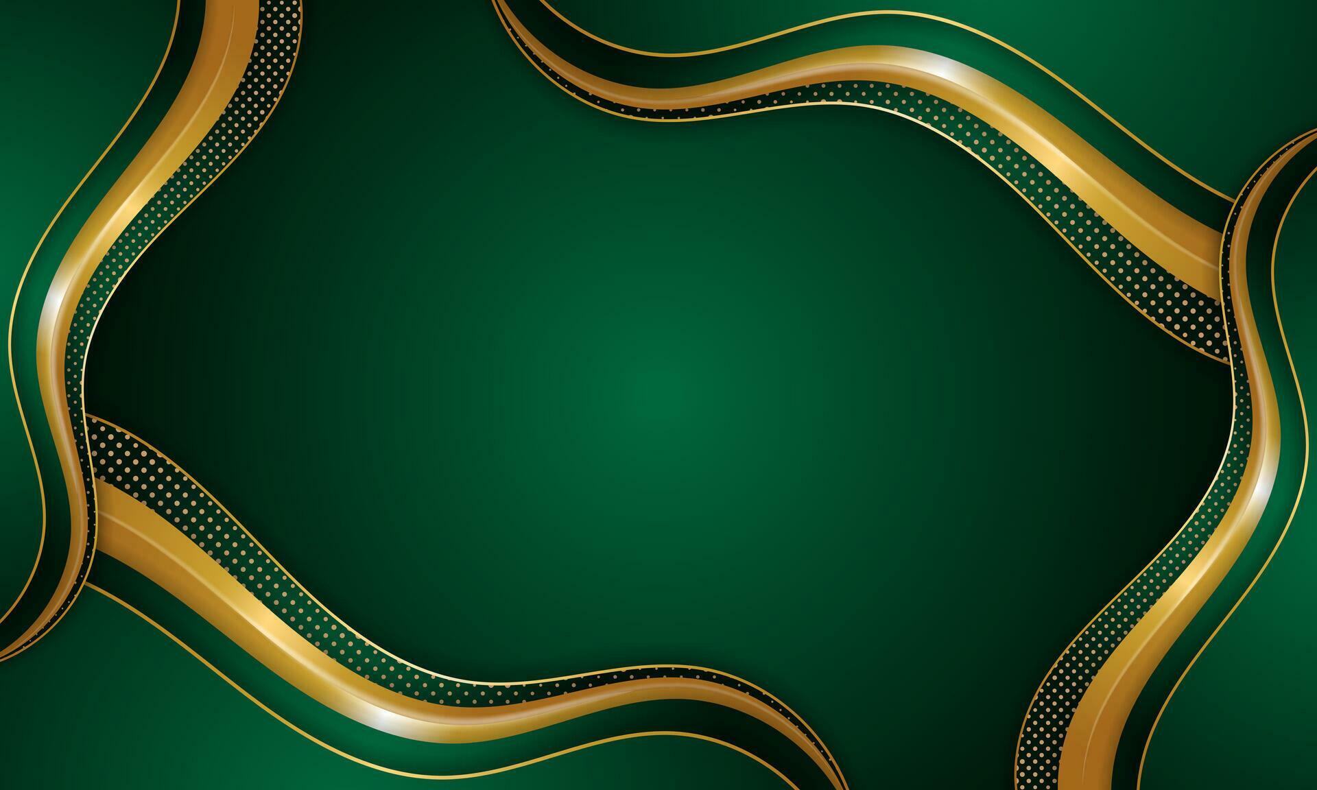Luxury green background combine with glowing golden lines. Overlap layer textured background ...