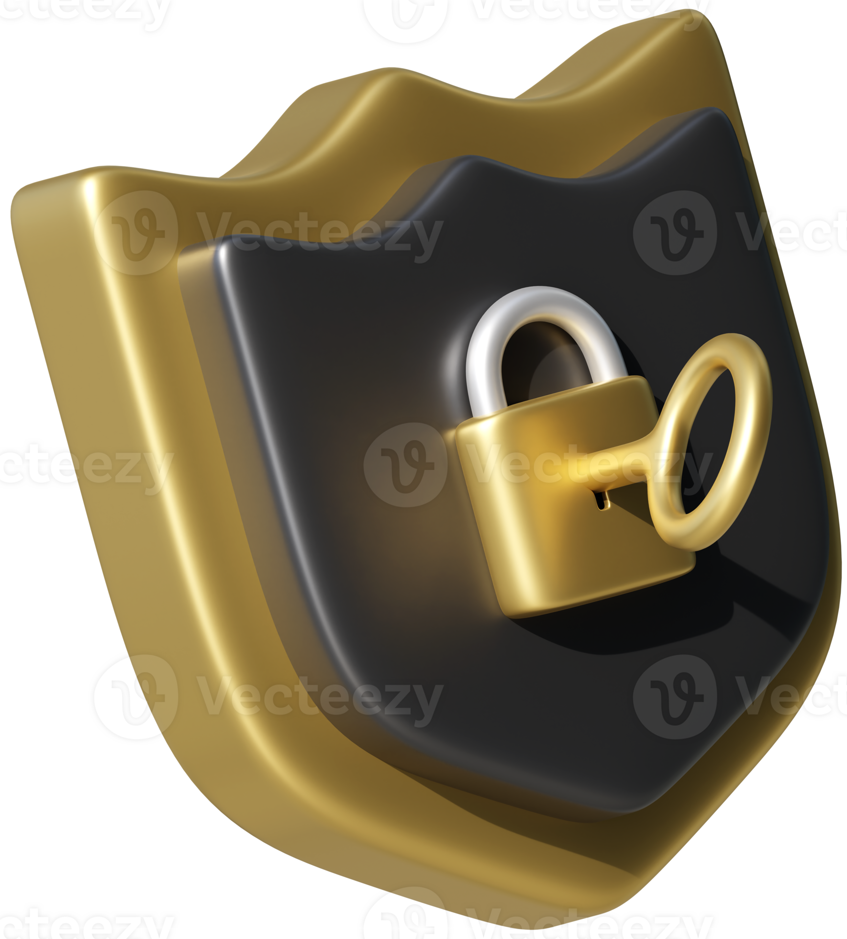 3d Render Shield With Key Inside Lock Hole Secure Protection Security Safe Guard Concept Web