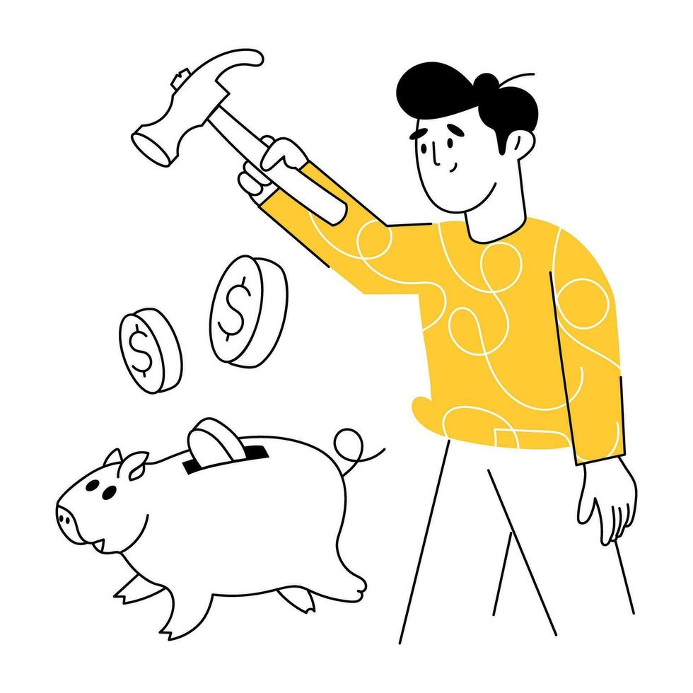 Trendy Broke Piggy 24841057 Vector Art at Vecteezy